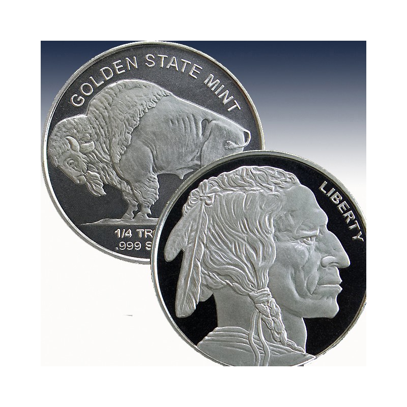 1 x 1/4 oz Silver Round Golden State Mint. "Buffalo" -BU-